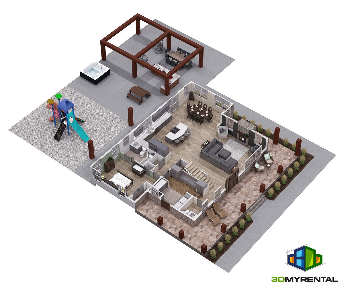 3D rendering with furnishings plus exterior – 3D My Rental