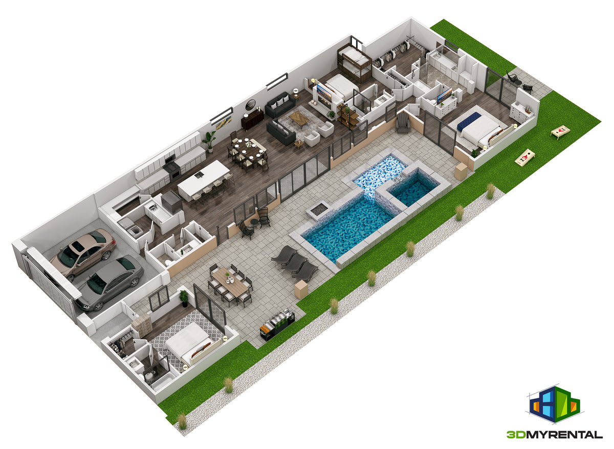 3D rendering with furnishings plus exterior – 3D My Rental
